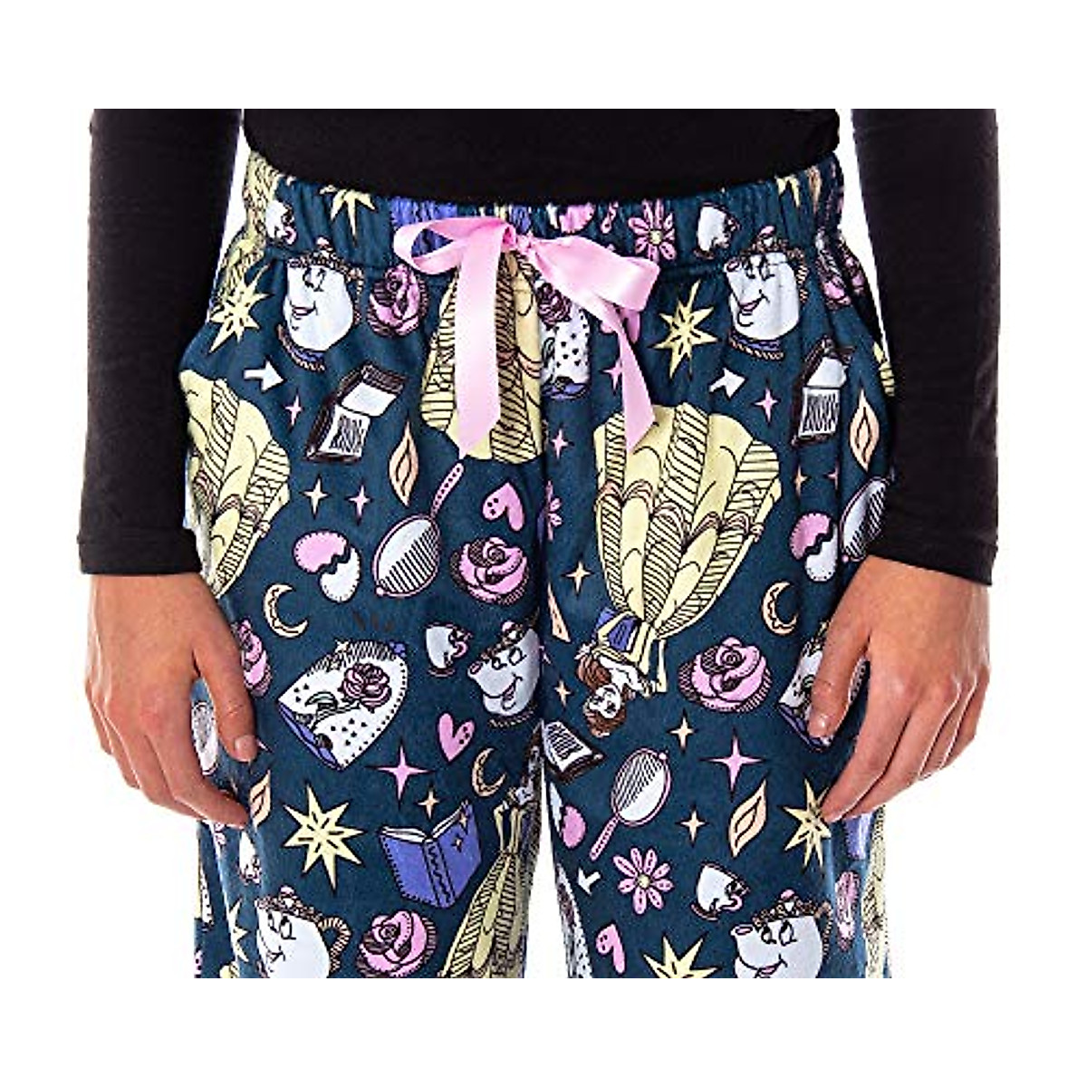 Disney Princess Women's Beauty and The Beast Allover Design Smooth Touch Fleece Sleep Bottoms Lounge Pajama Pants (2X-Large)