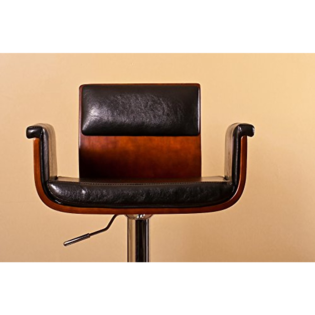 AC Pacific Adjustable Height Swivel Bar Stool - Modern Kitchen Counter Pub Chair with Cushioned Seat, Armrests and Back, 24"-33", Black/Wood