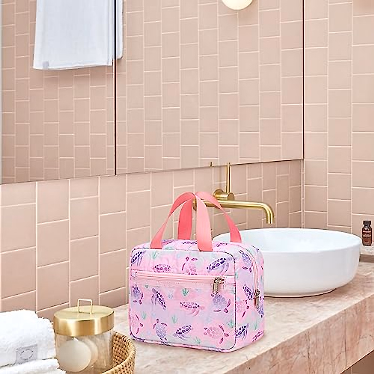CAMTOP Makeup Bag Women Girls Cute Quilted Cosmetic Bags Travel Toiletry Purse Zipper Pouch(Pink Heart Quilted)