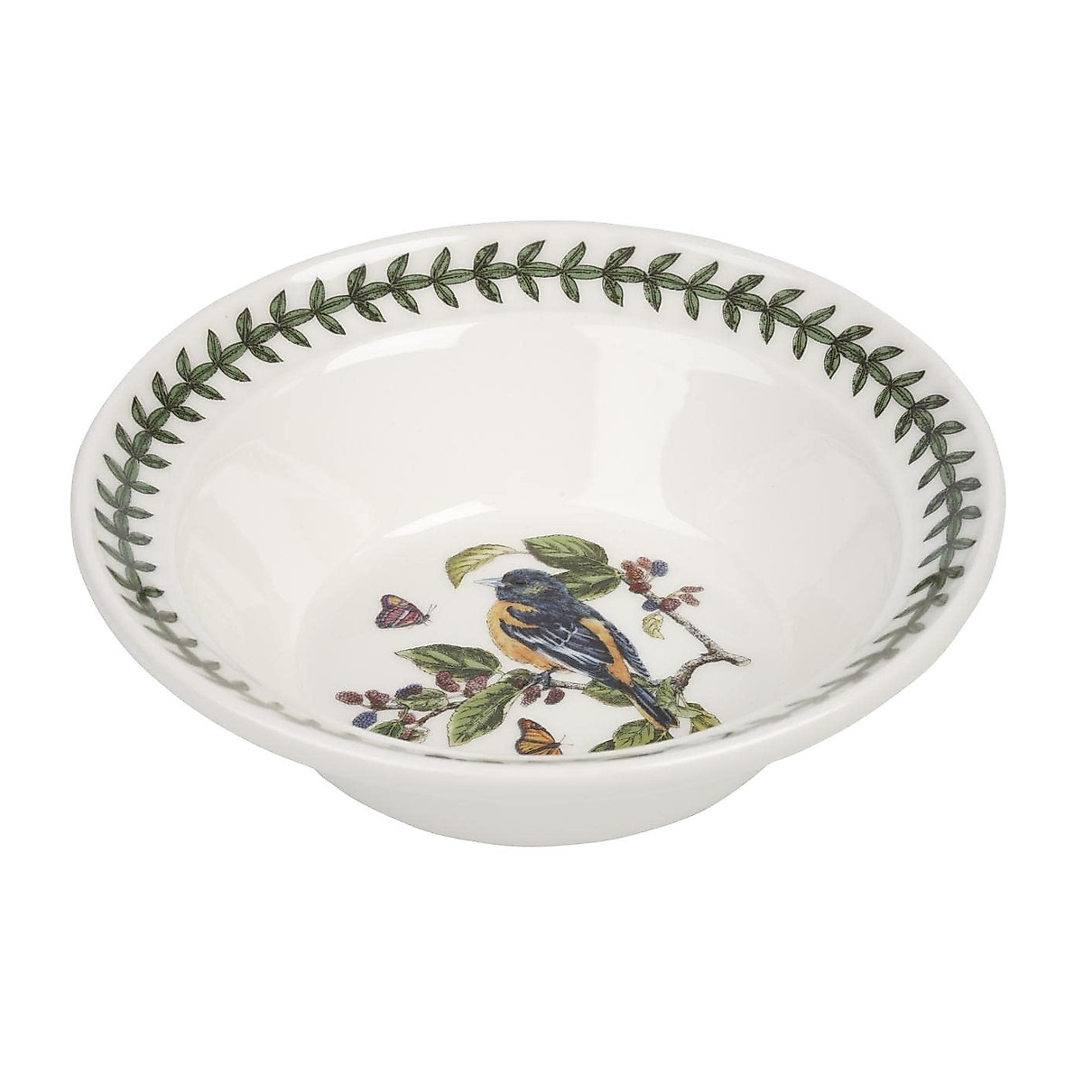 Portmeirion Botanic Gardens Birds Individual Oatmeal or Soup Bowl | 6.5 Inch Bowl with Baltimore Oriole Motif | made of Fine Earthenware | Dishwasher and Microwave Safe | Made in England