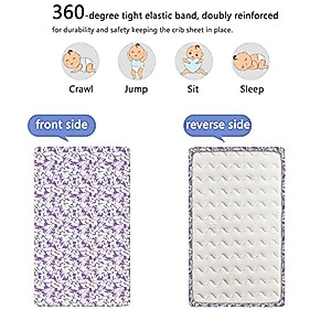 Purple Themed Fitted Mini Crib Sheets,Portable Mini Crib Sheets Ultra Soft Material-Great for Boy or Girl Room or Nursery,24“ x38“,Lilac White Blue Violet