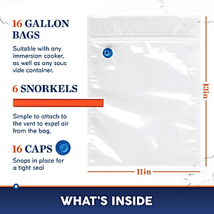 Savour Sous Vide bags - Gallon and Quart size BPA Free Sous Vide Bags, Bags for All Sous Vide Cooking including Anova and Joule Cookers, Simple and Fast to Use, Seals in Seconds (Gallon)