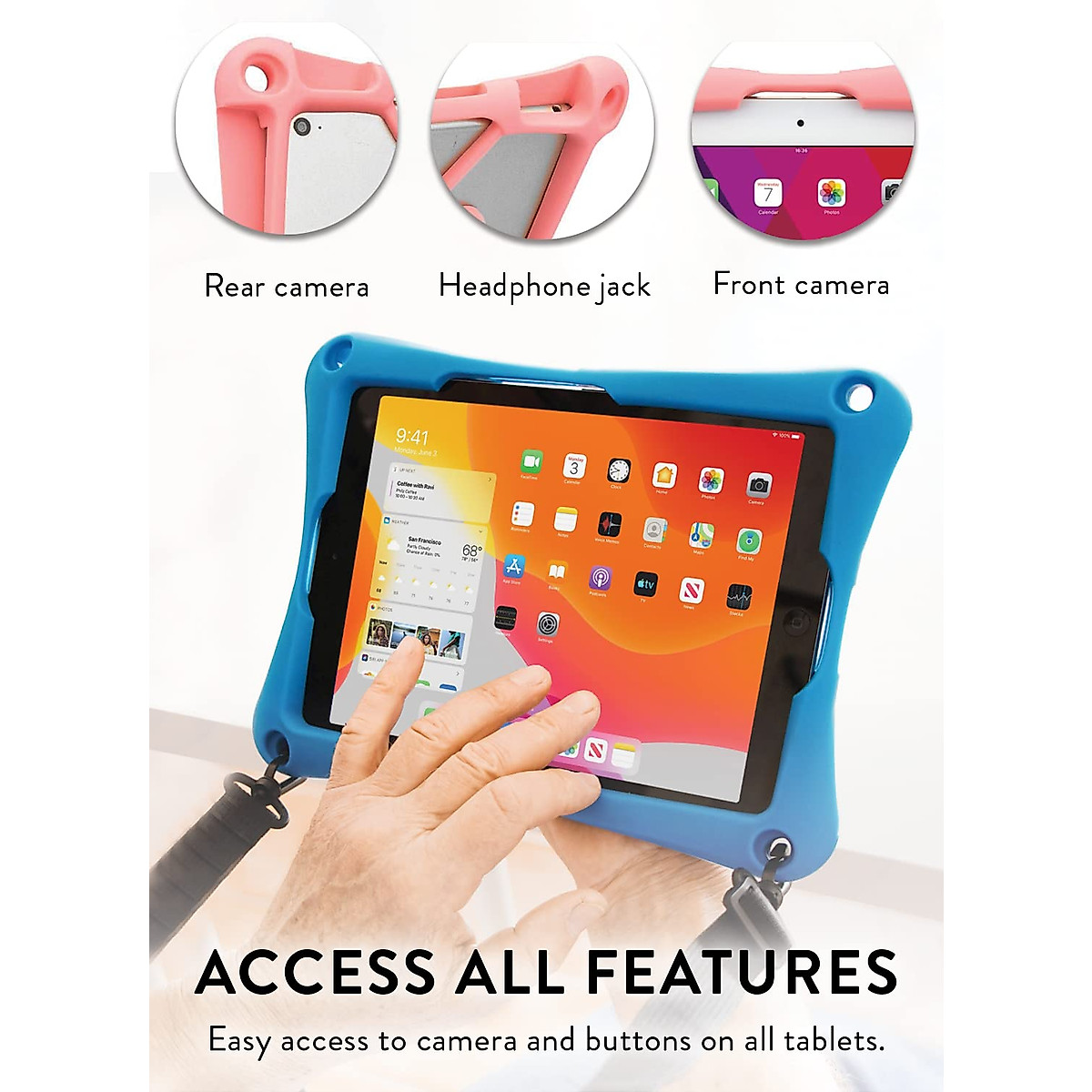 Cooper Trooper Rugged Case for 7.9, 8, 8.4, 8.7, 8.9" Tablets | Tough Bumper Protective Shock Proof Kids Holder Carrying Cover Bag, Stand, Strap