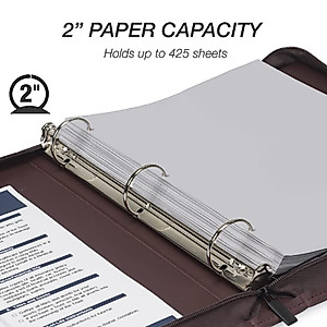 Samsill Classic Professional 3 Ring Zippered Binder, 2 Inch Round Ring, Portfolio Organizer for 8.5x11” Documents, Binder with Zipper, Silver Corner Accents, Burgundy