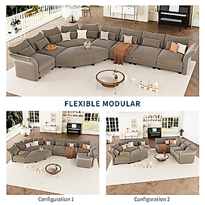 LLappuil Sectional Couch Convertible Oversize U Shaped Modular Sectional Sofa with Storage Easy Clean Anti-Scratch 8 Seat Velvet Sectional for Living Room, Brown