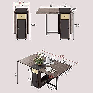 Folding Dining Table Set, Mobile Drop Leaf Dining Kitchen Table with 4 Chairs, Wood Simple Storage Table with 2 Wheels for Kitchen Dining Room Living Room Family Gathering. (1.5M)