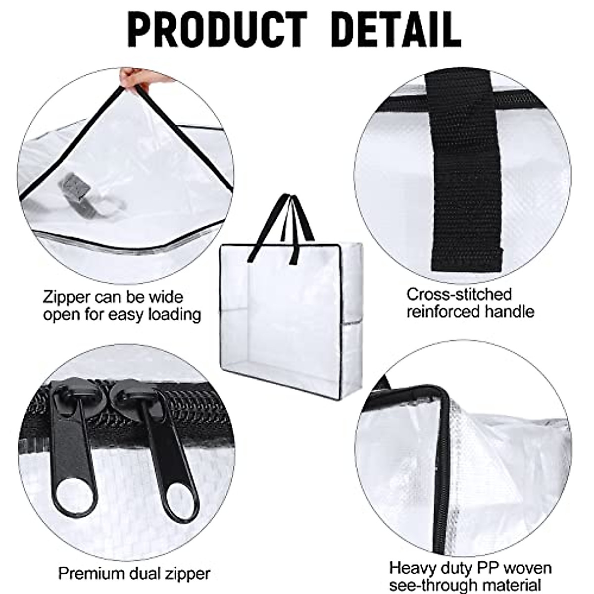 10 Pieces Oversized Clear Storage Bags with Handles and Zippers Moving Bag for College Carrying, Bedding, Blankets, Comforters, Clothes and Toys Organizer