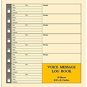 Voice Message Log Book: Voicemail Notepad 50 Sheets, Double-Sided, 8.5 x 8.25 Inches, 800-Message Notebook