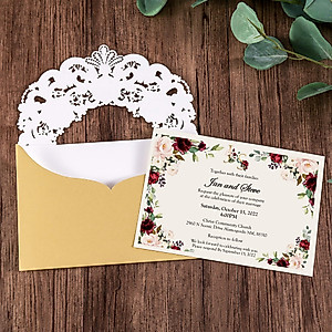 DORIS HOME 50pcs Gold BLANK Laser Cut Flora Lace invitation Cards with Envelopes for Wedding Invitations, Bridal Shower, Engagement, Birthday, Bachelorette Party, Baby Shower