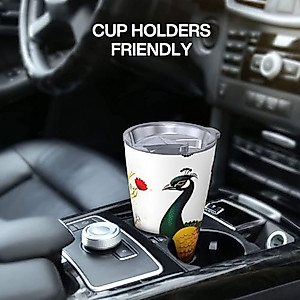 WXZYFP Car cup (single silver rim), can use a straw or drink directly, easy to use.Peacock Red flower