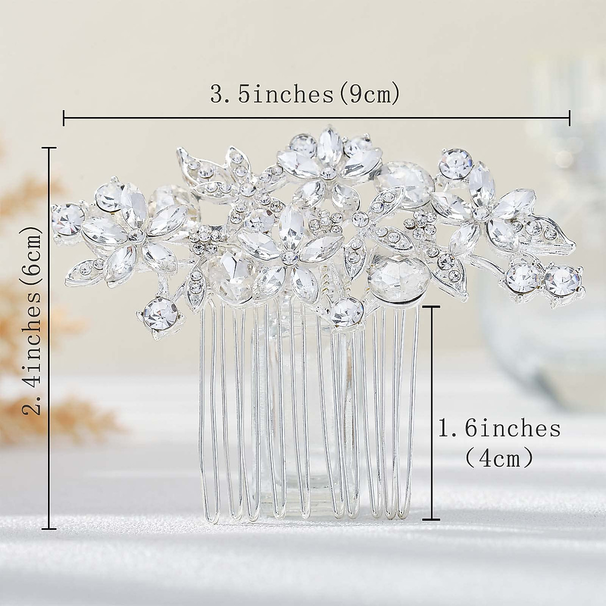 Olbye Wedding Hair Comb Rhinestone Bridal Pieces Flower Silver Crystal Headpiece for Bridesmaids and Brides (Silver)