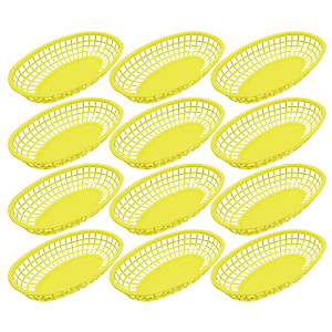 Set of 12 Yellow Oval Fast Food/Deli Baskets, 9.25 by 6-Inch, Black Duck Brand Yellow (12)