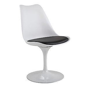 Gecheer Swivel Tulip Side Chair for Kitchen and Dining Room Bar with Cushioned Seat and Curved Backrest, White and Black