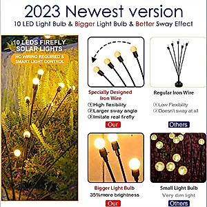 Solar Outdoor Lights 2 Pack 10leds Solar Firefly Lights Outdoor Waterproof Starburst Swaying Solar Garden Lights, Sway By Wind, Christmas Outdoor Solar Lights Decorative For Yard Pathway Warm White