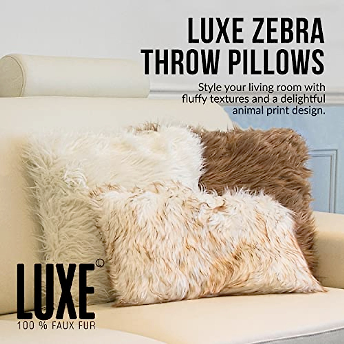 Luxe Fur Throw Pillows for Couch and Bed | Lush Double-Sided Faux Fur Pillow Set of 2 | Belton Gradient Tan Accent Pillows with Insert, 12 in x 20 in