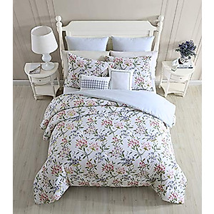 Laura Ashley Home | Meadow Breeze Collection | Comforter Set - 100% Cotton, Reversible Bedding with Matching Shams and Bonus Decorative Pillows, Queen, Purple