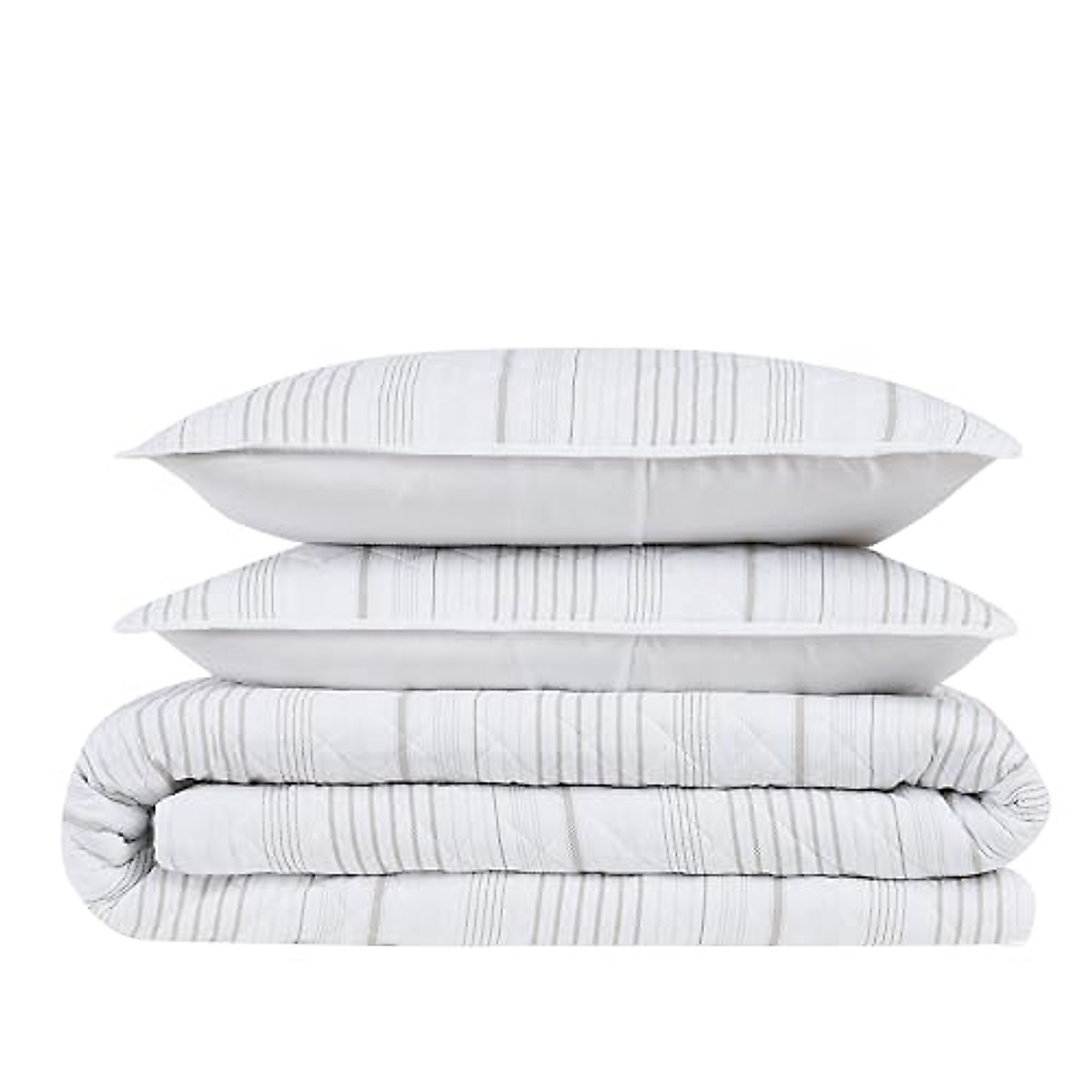 Cottage Classics Warm Hearth Stripe Quilt Set, King, Tan 3