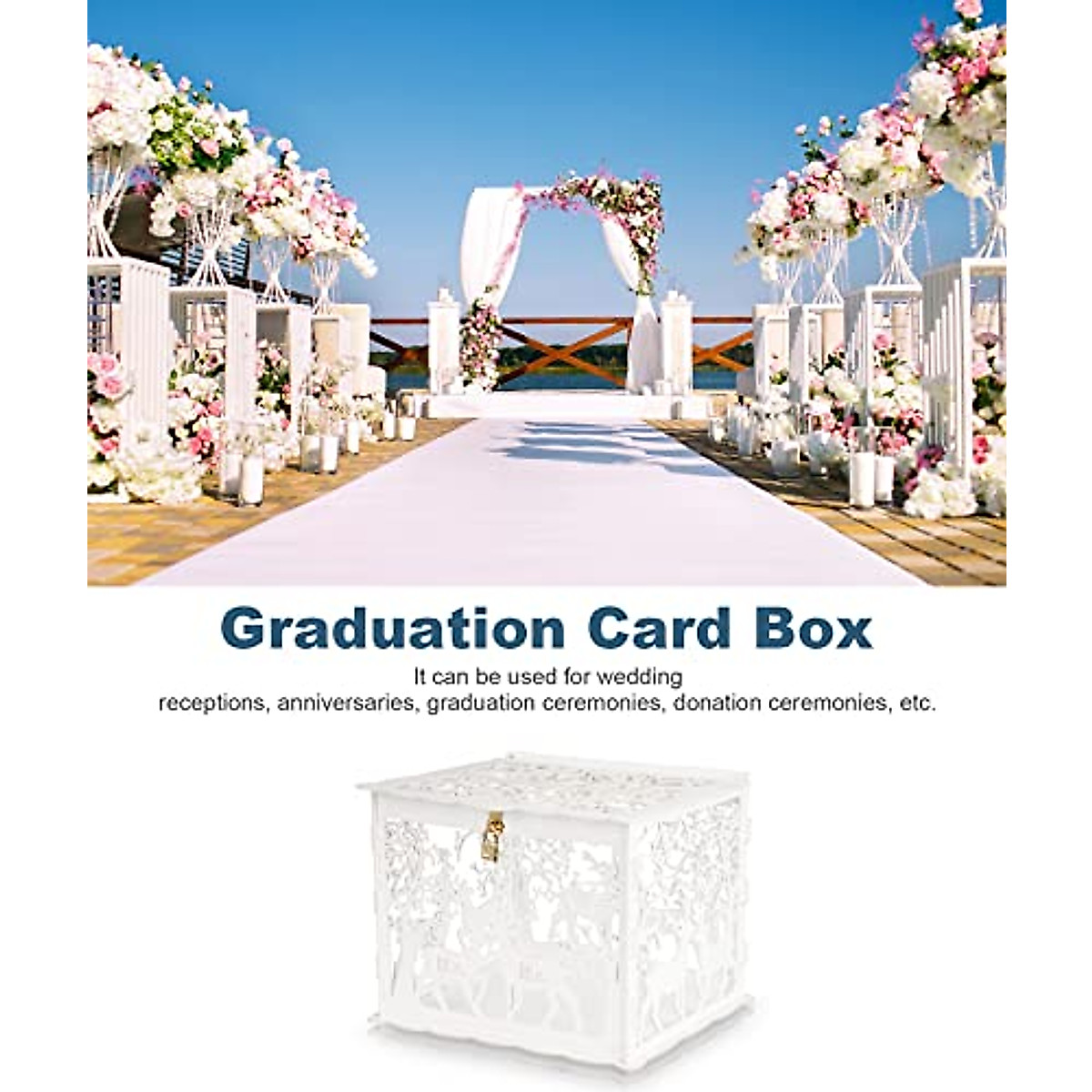 BestYiJo Wedding Card Box With Locks, Large Vintage Diy Gift Box For Wedding Reception Anniversary Baby Gift, Money Box, 11.8 X 9.5 X 8.9 (White)