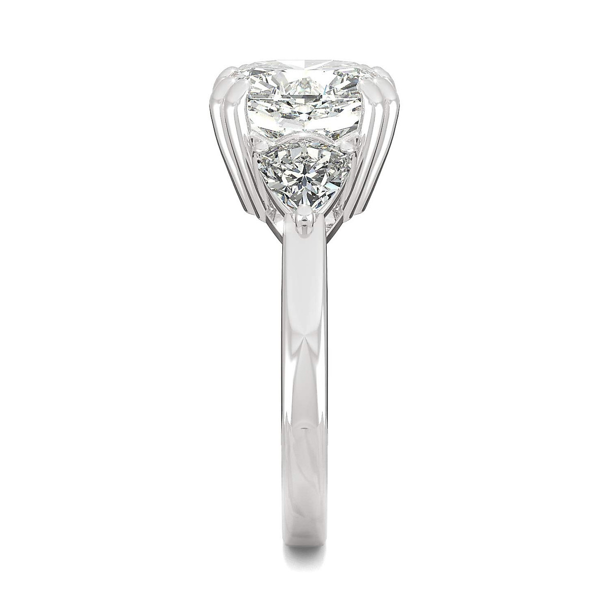 Charles & Colvard Created Moissanite 9.5mm Cushion Cut Three Stone Engagement Ring for Women | 5 cttw DEW | Lab Grown | Solid 14K White Gold with Rhodium | Size 7