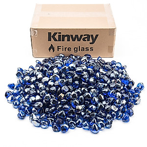 Kinway 20lbs Fire Glass Diamonds Blue Fire Pit Glass 1 Inch Fire Glass Rocks for Fire Pit Fireplace - Cobalt Blue