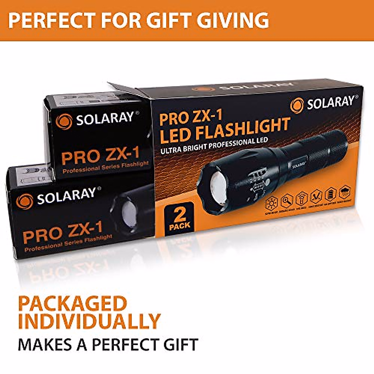 Solaray (New) Handheld LED Tactical Flashlights – Professional Series ZX-1 (2 Pack) – Bright High Lumen, 5 Light Modes, Adjustable Focus, Water Resistant - Great Gift for Men