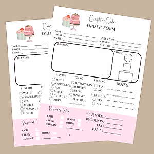 Custom Cake Order Form Sheets | 50 pk | for Bakers Dessert Wedding Birthday Party Cake Form Book Bakers Supplies Small Business Planner 8.5x11” inches