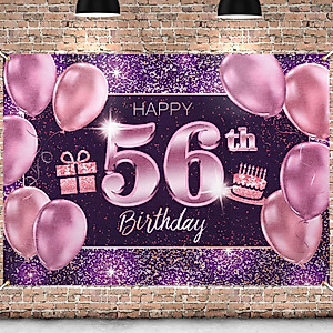 PAKBOOM Happy 56th Birthday Banner Backdrop - 56 Birthday Party Decorations Supplies for Women - Pink Purple Gold 4 x 6ft