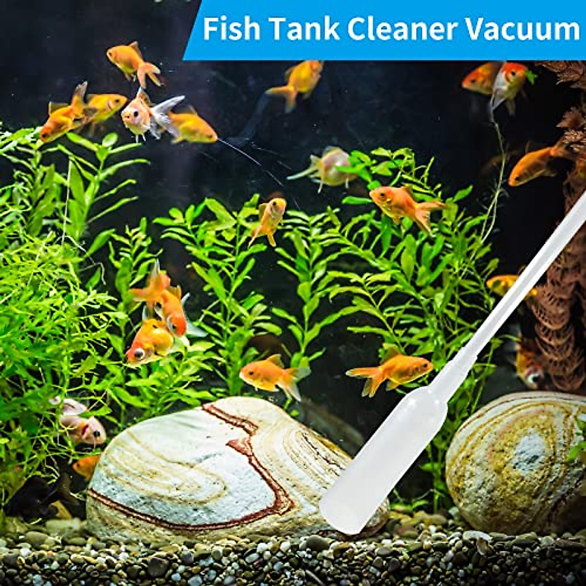 Fish Tank Cleaning Tools, Aquarium Cleaning Kit, Betta Fish Tank Accessories, Aquarium Gravel Cleaner, Algae Scrapers 5 in 1 Kit for Water Change and Sand Cleaner, Long Siphon Nozzle with Valve