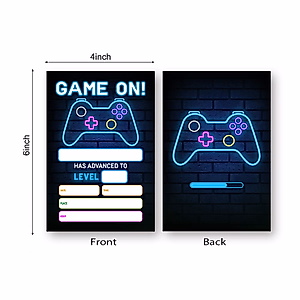 LoaHak Video Game Birthday Party Invitations, Video Game Birthday Invitations, Neon Party Invite, Birthday Party Invitations for Friends, Classmates, Teammates, etc. (048)