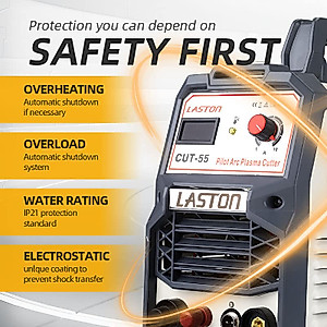 LA LASTON CUT-55 IGBT Plasma Cutter,Dual Voltage 110V/220V （60HZ）Non-Touch Pilot Arc P-60 Torch 1/2'' Clean Cut Max 20MM Plasma Cutting Machine.