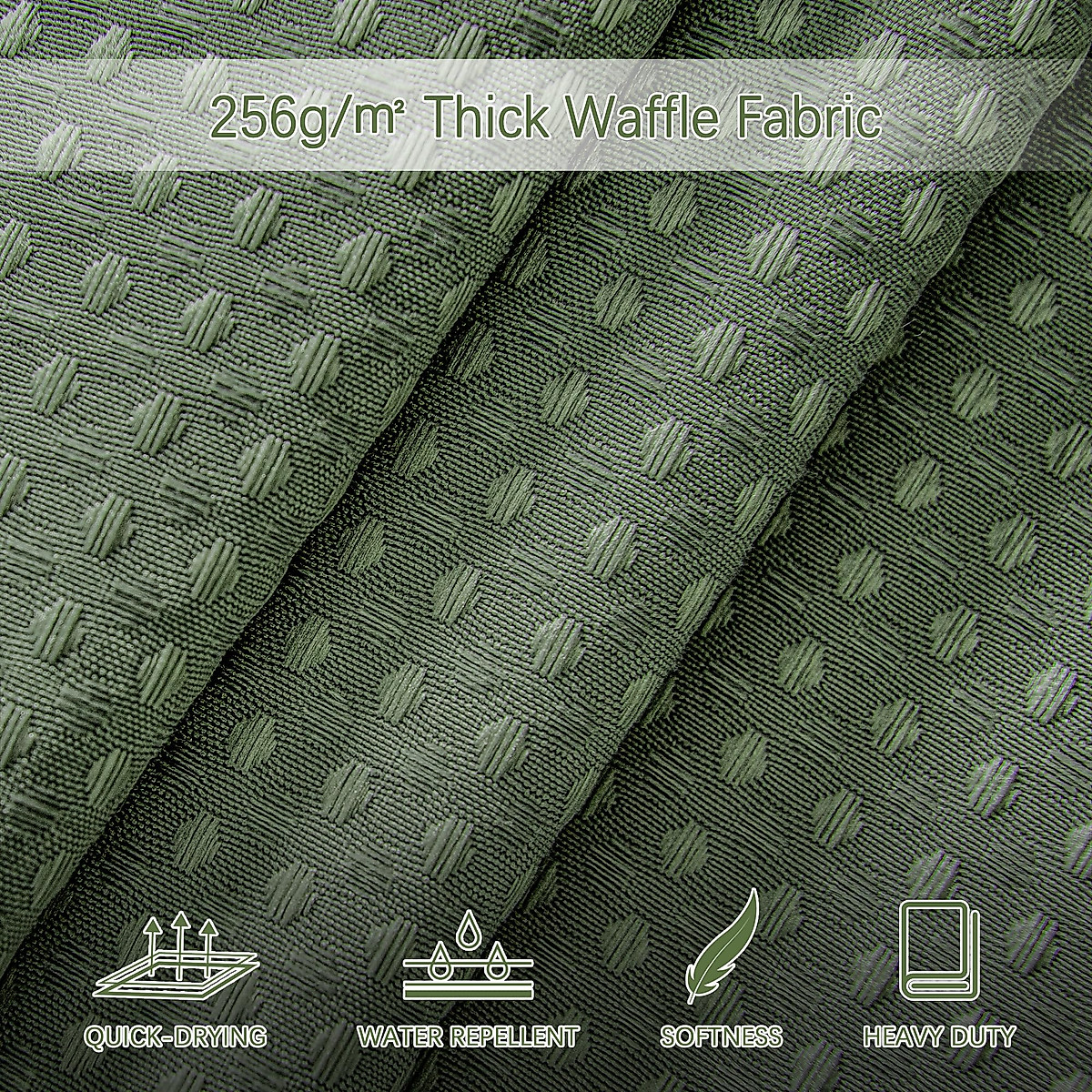 PANGSINNE Sage Green Shower Curtain - Waffle Weave Fabric Heavy Duty for Bathroom, Water Repellent Weighted 256GSM Hotel Quality Machine Washable Bath Curtains with 12 Hooks, 72Wx72H