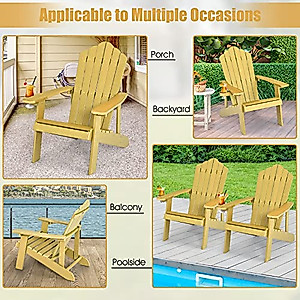 Giantex Outdoor Adirondack Chair - Oversized Patio Chairs w/Hidden Cup Holder, Realistic Wood Grain, 380 LBS Weight Capacity, Weather Resistant Firepit Chairs for Backyard, Garden (1, Yellow)