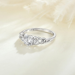 STARCHENIE Celtic Knot Ring for Women 925 Sterling Silver 3-Stone Promise Ring Size 6