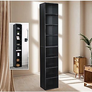 BOLGTO 70.9-inch Tall Narrow Bookcase, 8-Shelf Display Bookshelf with Adjustable Shelves Multi-Functional Floor Standing Display Storage Cabinet Home Decor Furniture for Home Office Living Room,Black