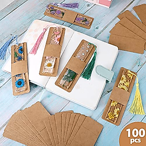 100 Pcs Resin Bookmark Holder Kraft Bookmark Sleeves Brown Book Markers Cover Holder Blank Display Cards for DIY Bookmark Wrapping Small Business Packaging Supplies Valentines Gift Party Favor, 2 Size