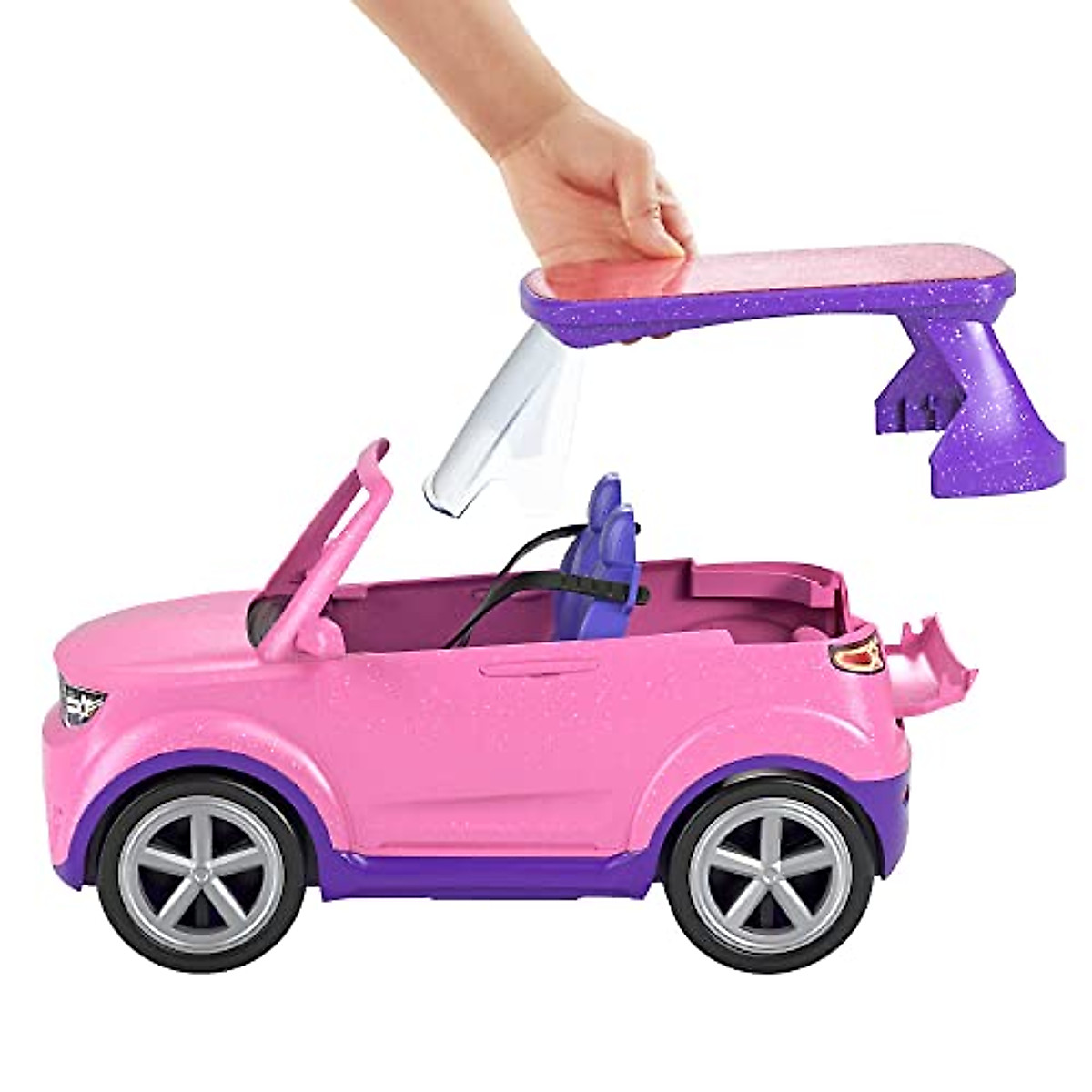 Barbie: Big City, Big Dreams Transforming Vehicle Playset, Pink 2-Seater SUV Reveals Stage, Drum Set & Concert-Themed Accessories, Gift for 3 to 7 Year Olds