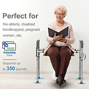 Agrish Raised Toilet Seat with Handles - Width and Height Adjustable Padded Toilet Seat Risers for Seniors, Bariatric, Handicap, Heavy Duty 350lbs Raised Toilet Seat, Fit Any Toilet