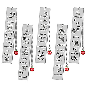 5 Pieces Teacher Bookmark Thank You Bookmark with Pendant Classic Graduation Teacher Bookmark Christmas Present for Teacher Graduation Present (Teaching is A Work Style)