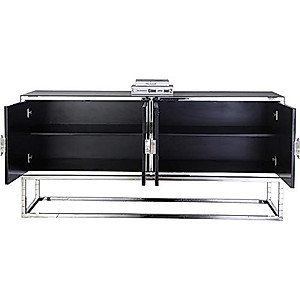 Meridian Furniture Marbella Collection Modern | Contemporary Mirrored Sideboard Buffet, Polished Chrome Stainless Steel Base, 64" W x 16" D x 31" H, Cabinet