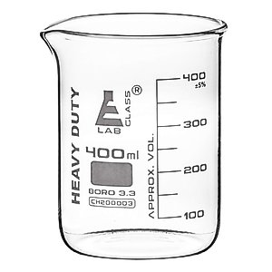 EISCO Heavy Duty Beaker, 400ml - 5mm Thick, Uniform Walls - Superior Durability & Chemical Resistance - White Graduations - Borosilicate 3.3 Glass