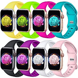 8 Pack Bands Compatible with Apple Watch Band 38mm 40mm 41mm 42mm 44mm 45mm 49mm for Women Men, Breathable Soft Silicone Waterproof Sport Strap for iWatch Bands Series Ultra 9 8 7 6 5 4 3 2 1 SE