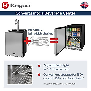 Kegco Kegerator 24" Wide Triple Tap Black/Stainless Steel Undercounter Beer Dispenser HK38BSU-L-3