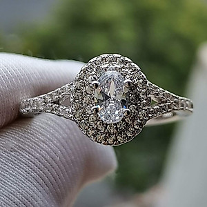 XIALV Classic Cubic Zirconia Oval Cut Promise Engagement Ring Double Bezel Halo Women's Ring Size 6-10 (US Code 6)