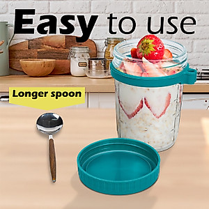 CJWM - 2 Pack 10 Oz Overnight Oats Containers with Lids and Spoon Glass Meal Prep Containers Oats Yogurt and Granola Container To Go Jars Oatmeal Container Leak-Proof