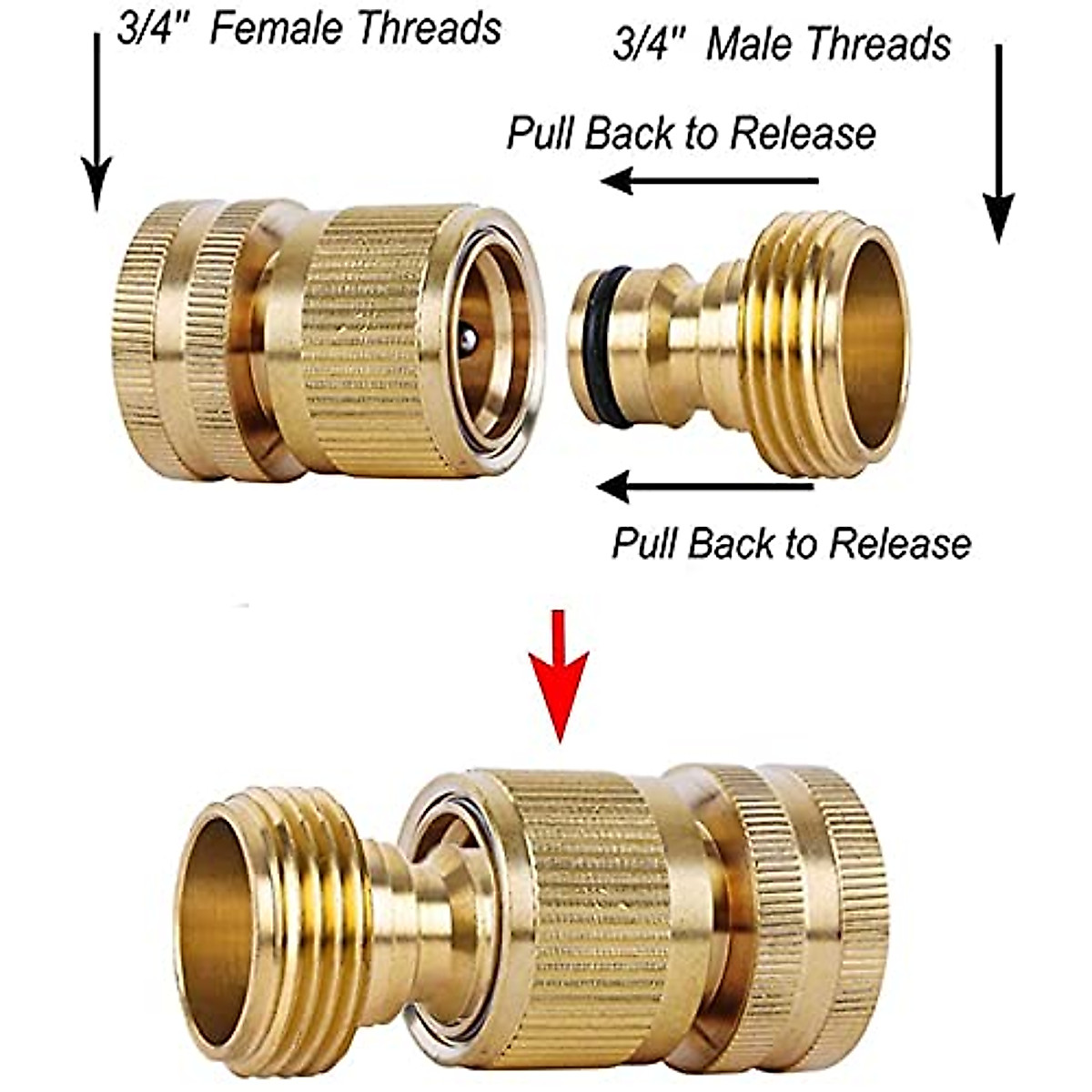 SHOWNEW Garden Hose Quick Connector Male Hose End Adapters Solid Brass 3/4 inch GHT Thread Water Hose Fitting Repair Replacement, Male Only, 3PCS