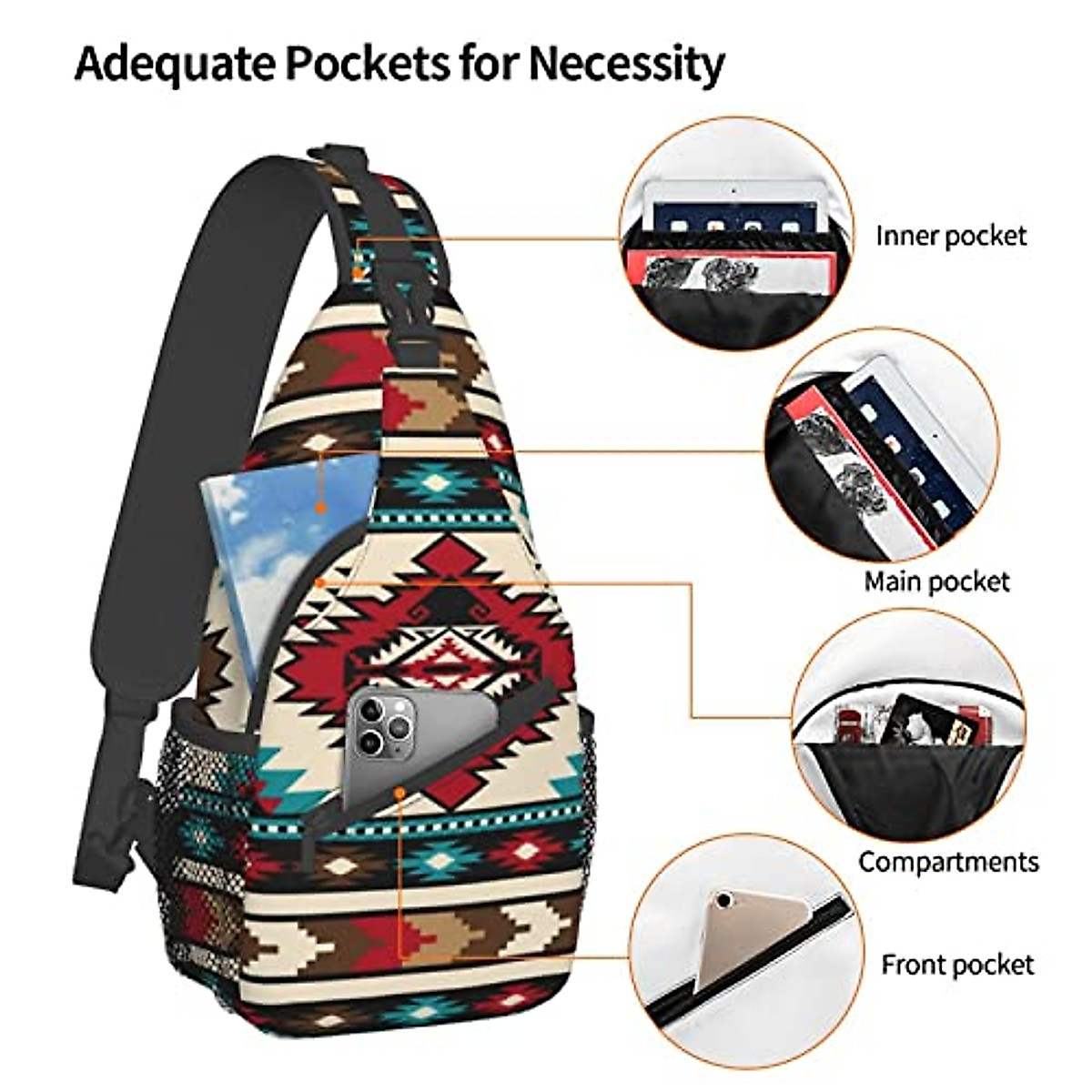ROSIHODE Cute Native American Sling Backpack Casual Indian Chest Bags Crossbody Travel Hiking Daypack For Women Men