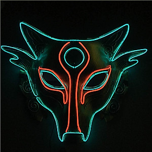 Amosfun Halloween Wolf LED Mask Wolf Head Light Up Mask Animal Costume Mask Halloween Cosplay Face Cover (Without Battery) Gold