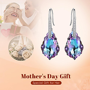 EleQueen 925 Sterling Silver CZ Baroque Drop Hook Earrings Vitrail Light Made with Austrian Crystals, Valentine's Day/Mother's Day/Christmas Jewelry Gift