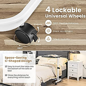 Tangkula Overbed Table with Wheels, Rolling Bedside Table with 9-Level Adjustable Height 29”-37”, Multi-Angle Tilt Tabletop, C Shaped Hospital Bed Table Laptop Desk, Sofa Bed Wheelchair Side Table