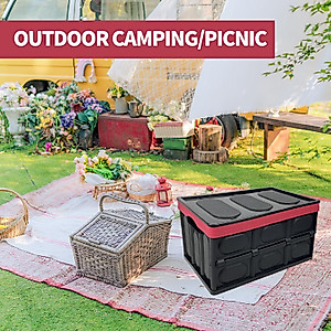 Sutekus Lidded Storage Bins Stackable 30L Storage Crates Collapsible Storage Box For Office Books Grocery Wardrobe (Black)